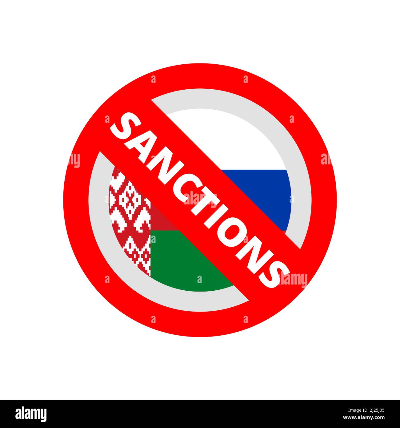 Restriction sanctions sign with belarussian and russian flag inside ...
