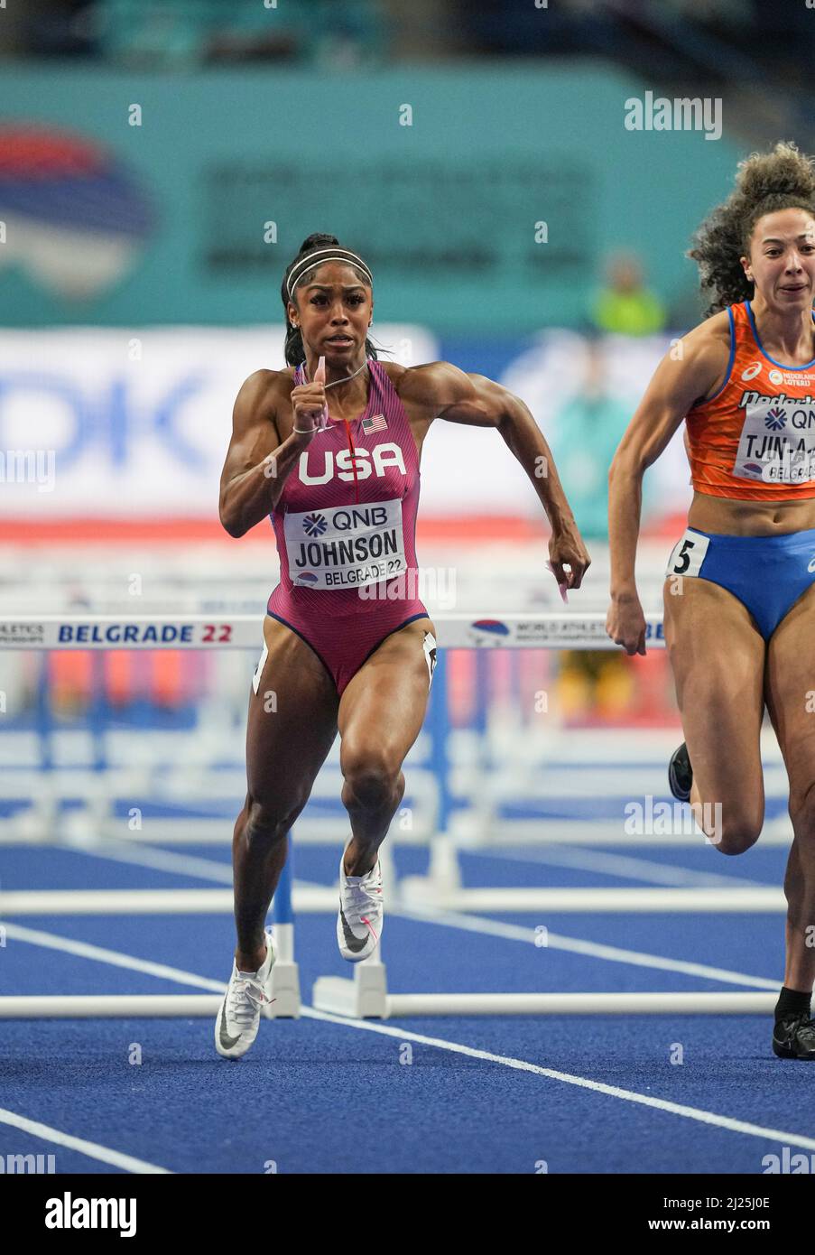 Alaysha Johnson participating in the Belgrade 2022 World Indoor ...