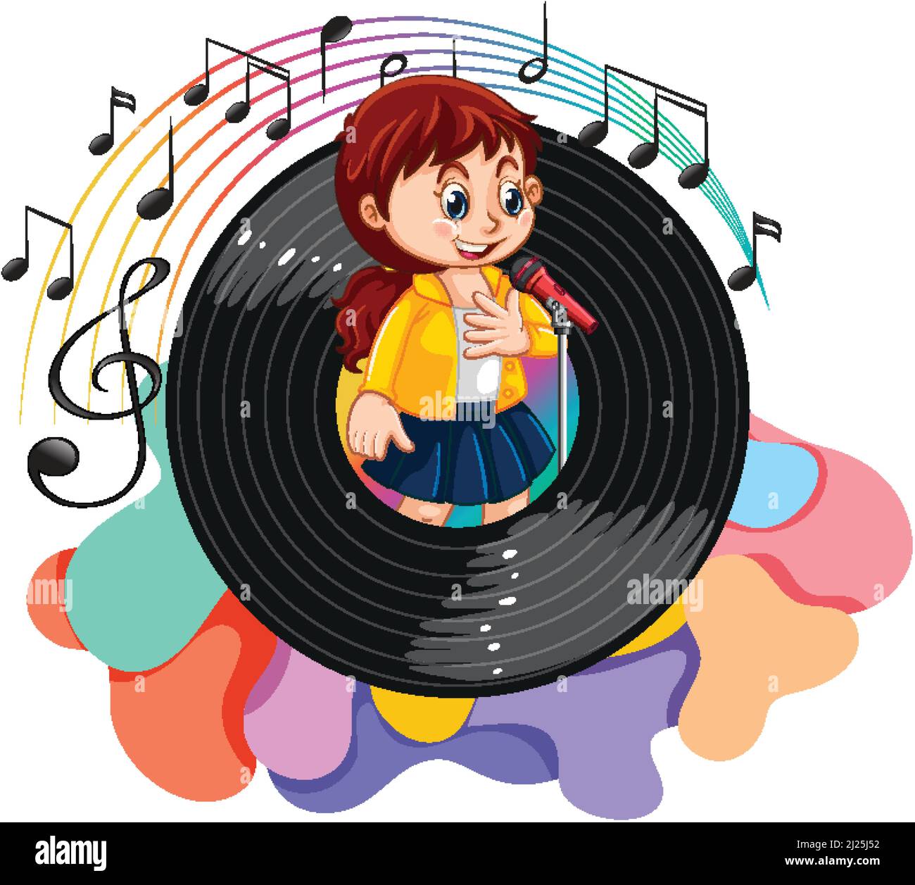 A girl cartoon character with music melody symbol cartoon illustration ...