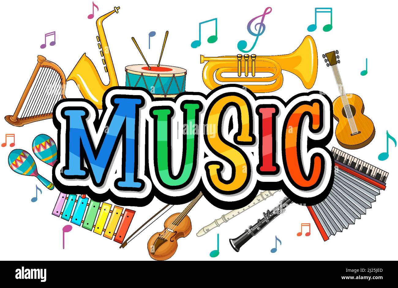 Font design for word music with music instrument on white background ...