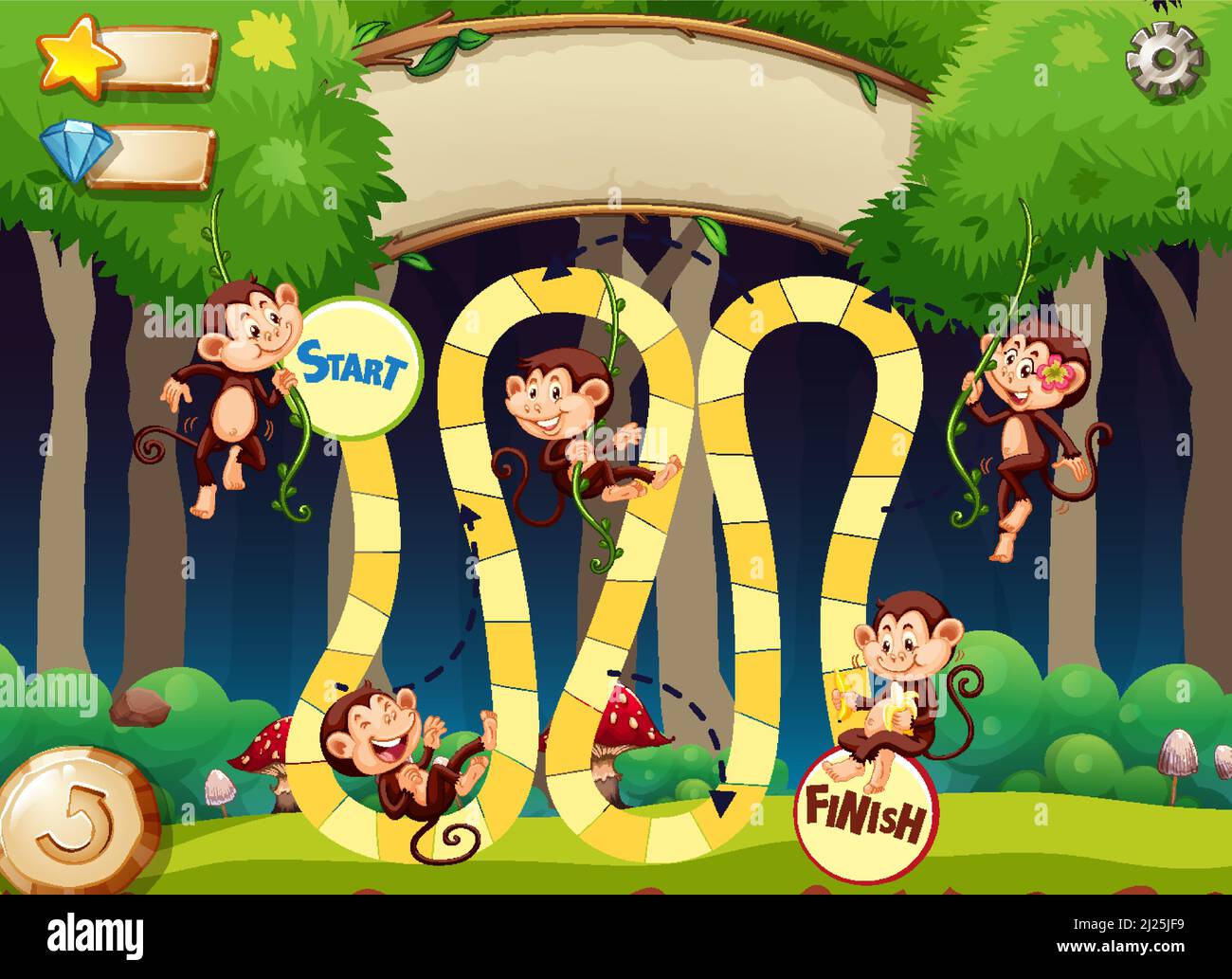 Game design with monkeys in forest background illustration Stock Vector ...