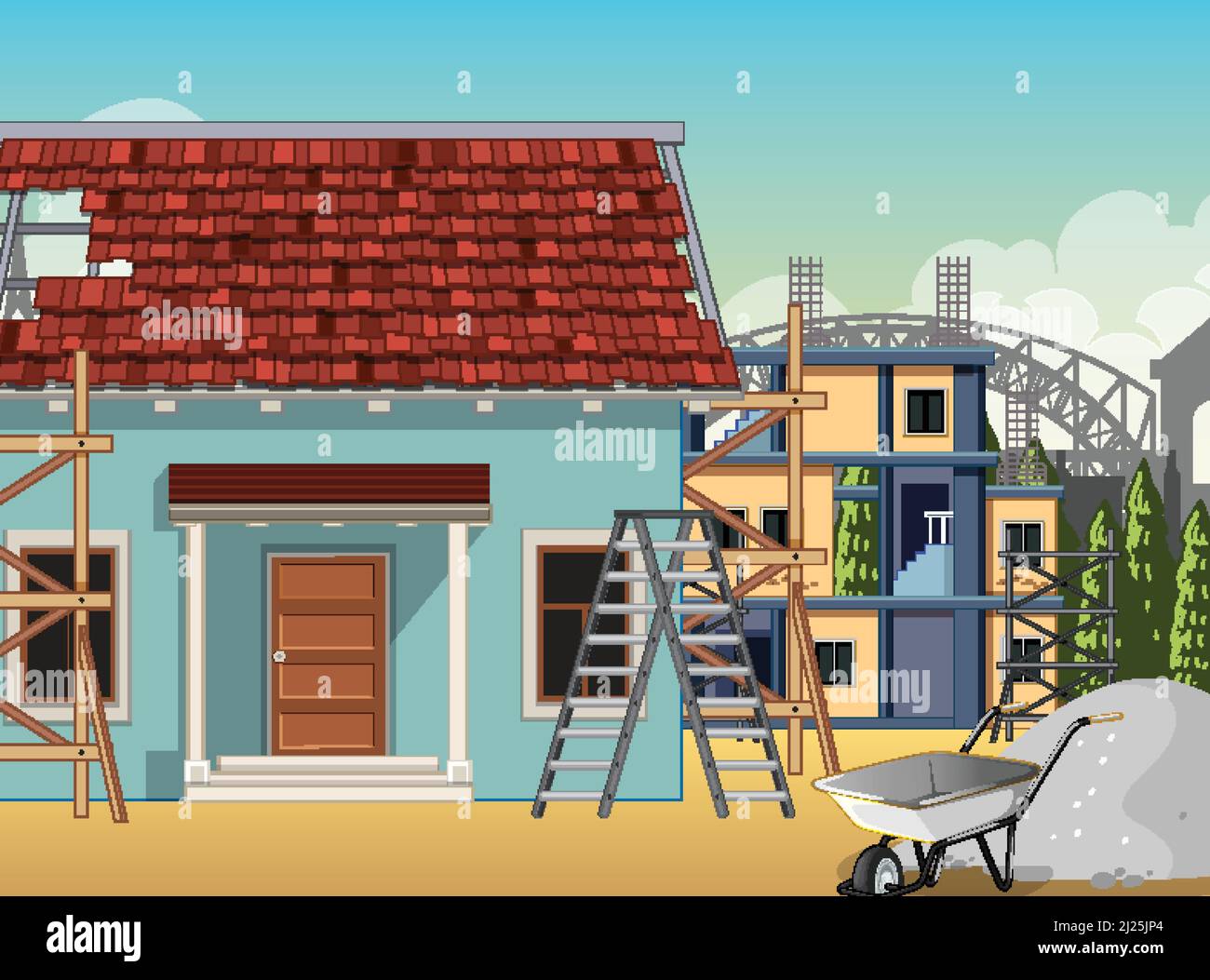Scene of building construction site illustration Stock Vector Image ...