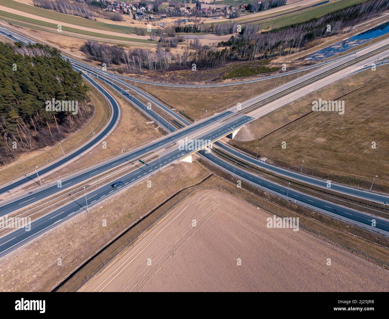 Crossing of fast motion roads captured from above Stock Photo - Alamy
