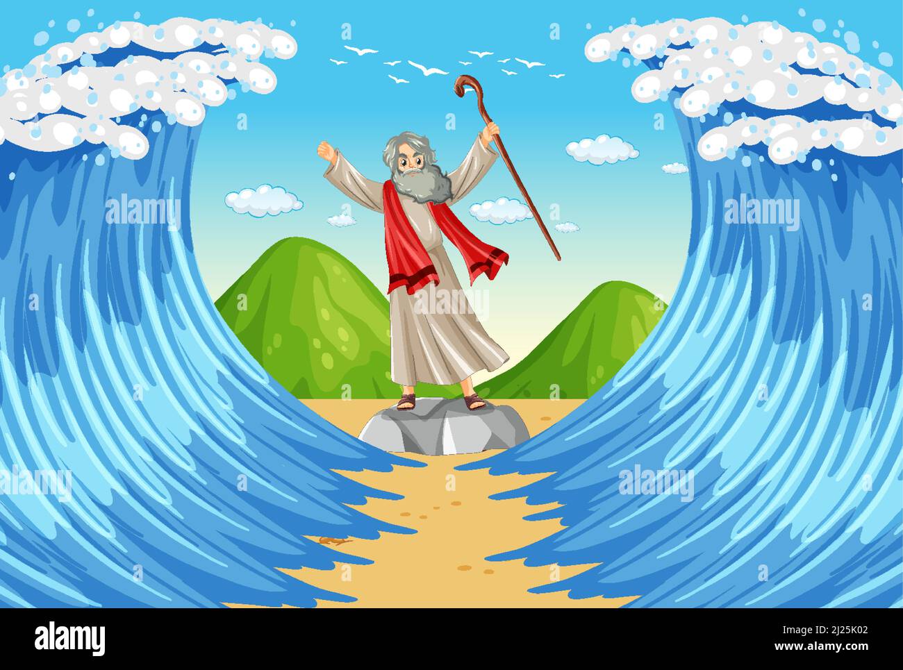 Moses cartoon character with red sea illustration Stock Vector Image ...