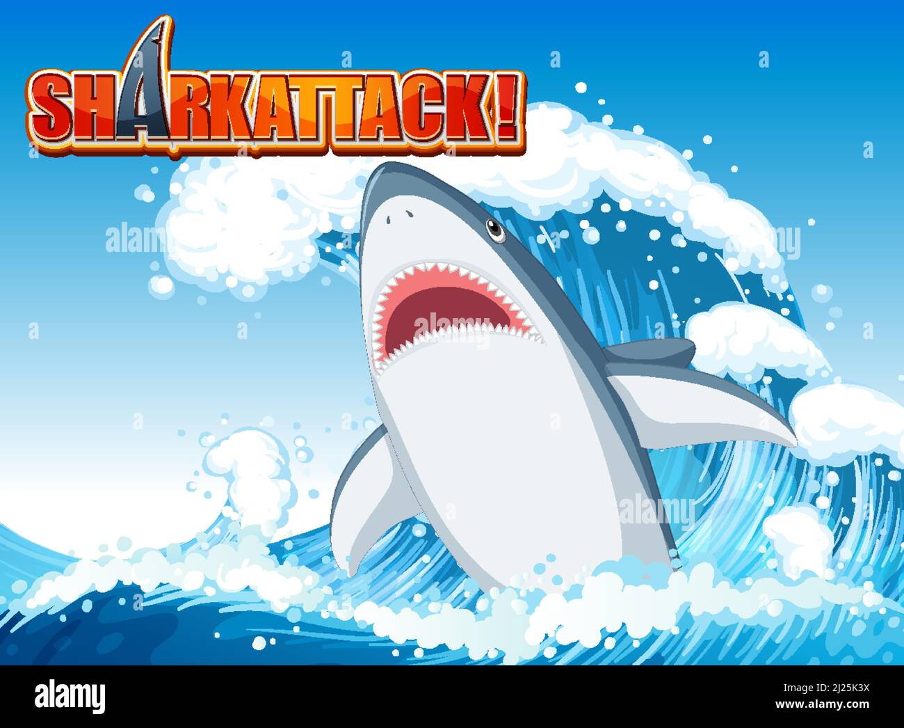 Shark attack poster design with aggressive shark illustration Stock ...