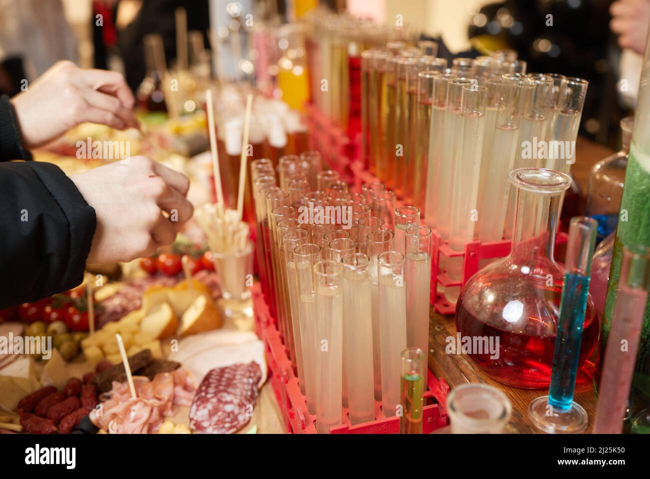 Laboratory glassware with alcohol cocktail's on chemical party Stock ...