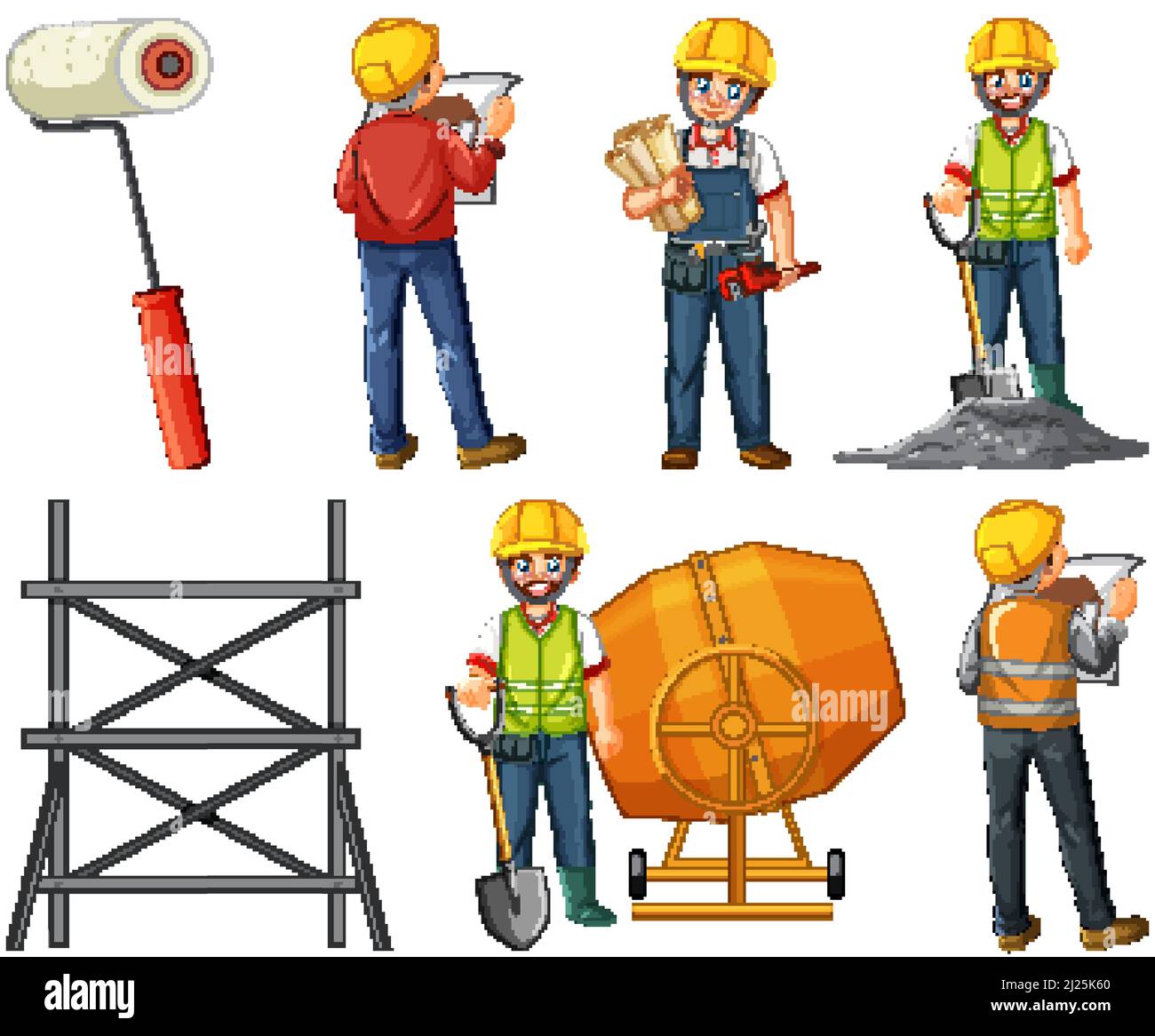 Construction worker set with men at work illustration Stock Vector ...