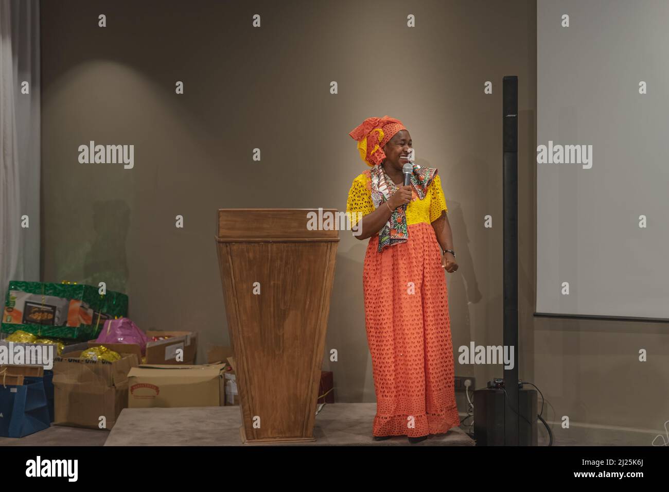 Black woman giving a speech Stock Photo - Alamy