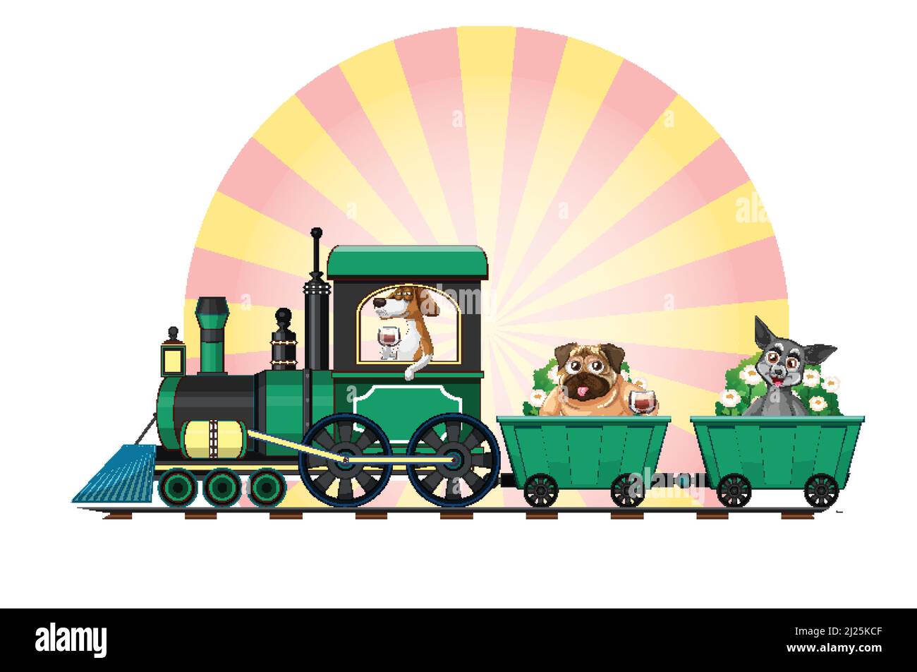 Cartoon domestic dogs on toy train illustration Stock Vector Image ...
