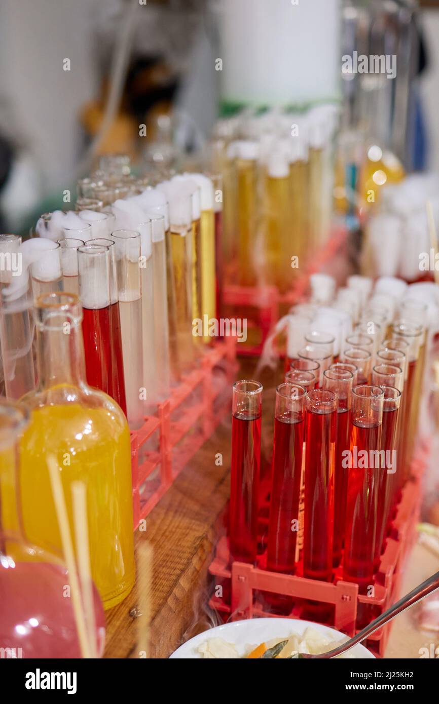 Laboratory glassware with alcohol cocktail's on chemical party Stock ...