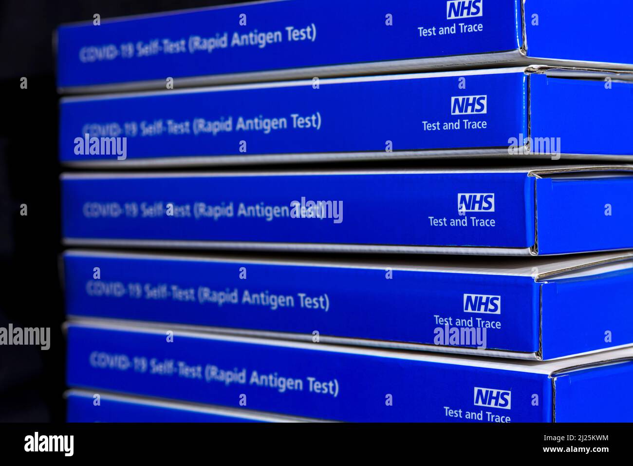 Blue NHS Covid-19 lateral flow test kit boxes / rapid lateral flow ...