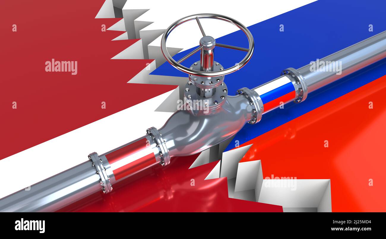 Gas pipeline, flags of Latvia and Russia - 3D illustration Stock Photo ...