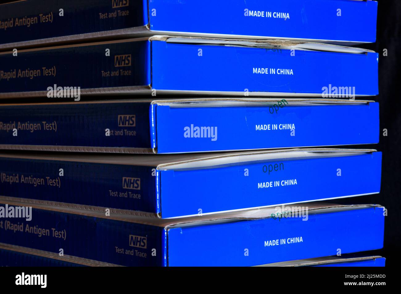 Blue NHS Covid-19 lateral flow test kit boxes / rapid lateral flow ...