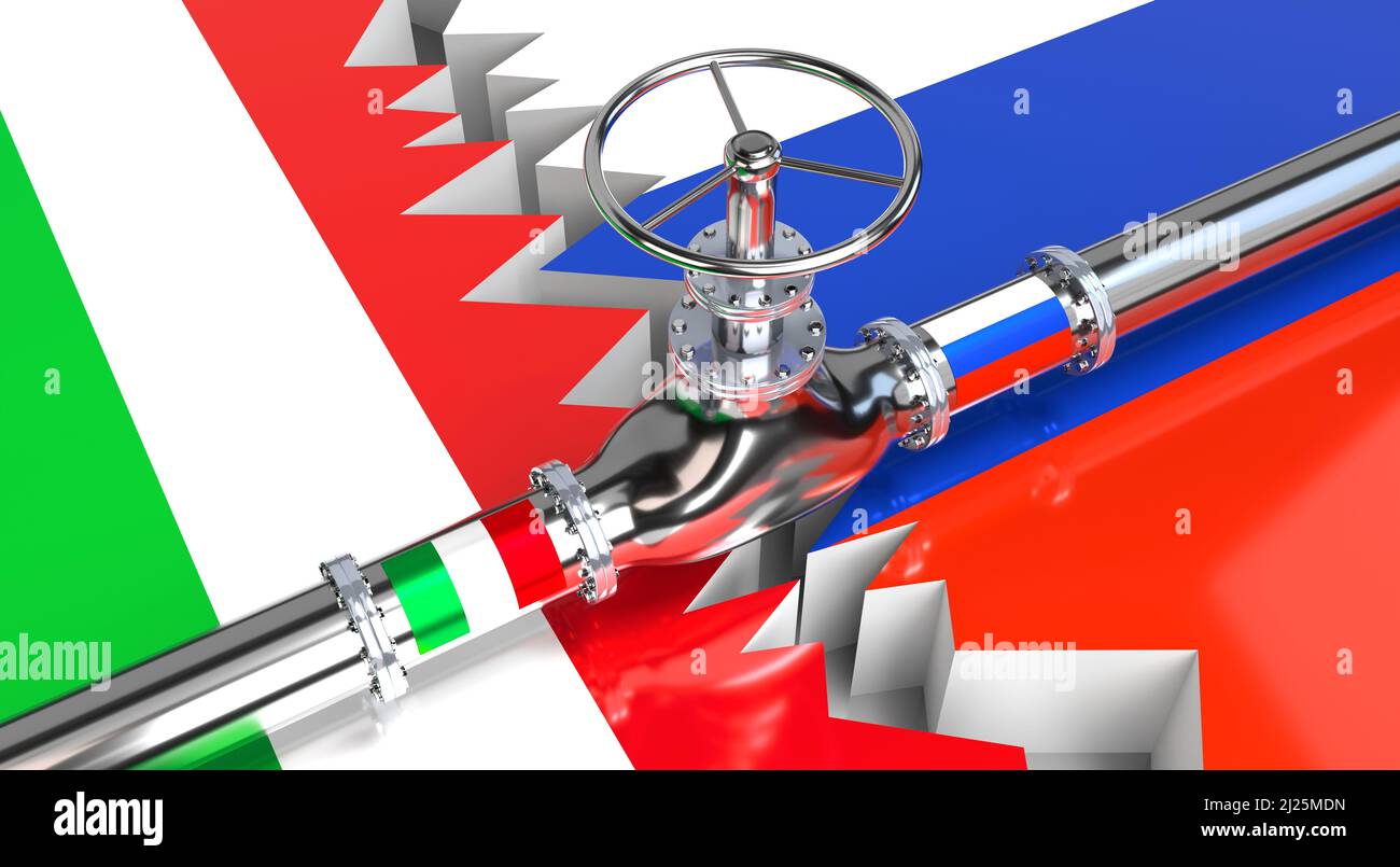 Gas pipeline, flags of Italy and Russia - 3D illustration Stock Photo ...