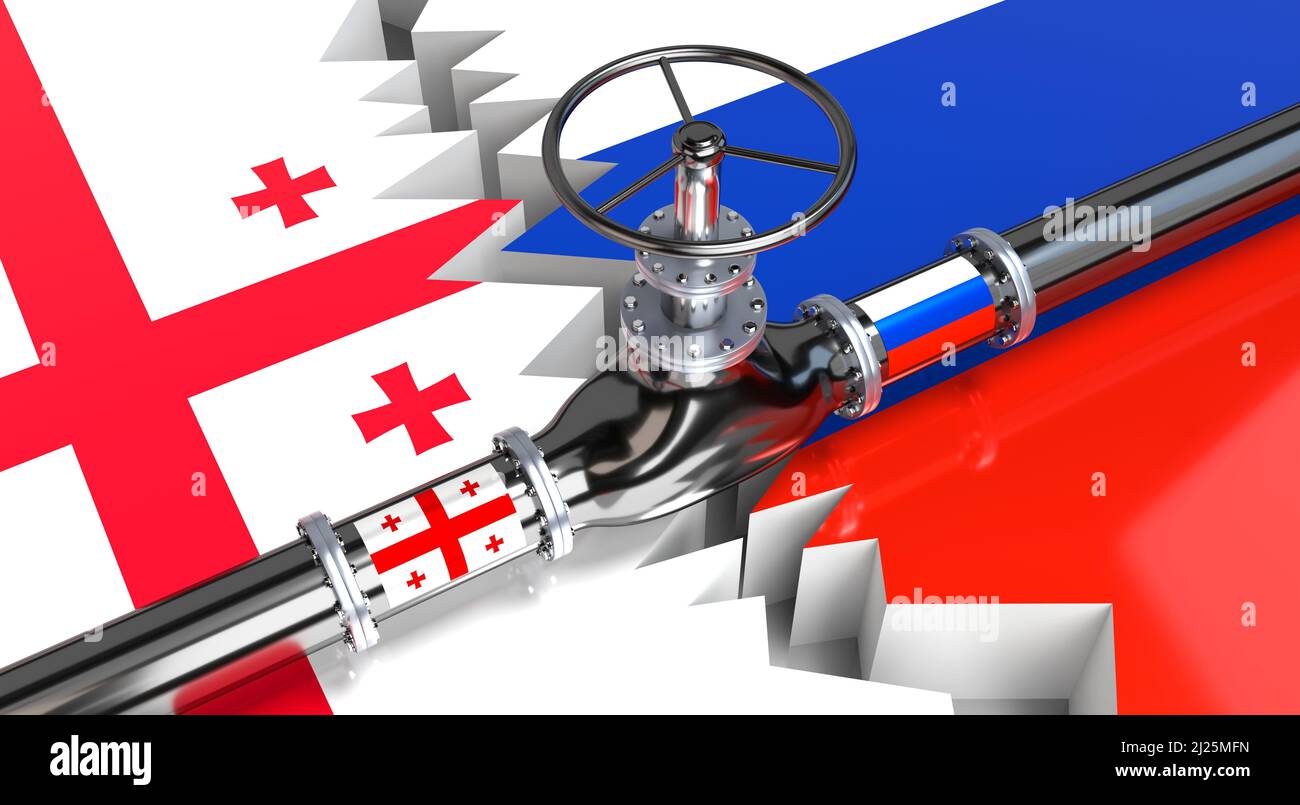 Gas pipeline, flags of Georgia and Russia - 3D illustration Stock Photo ...