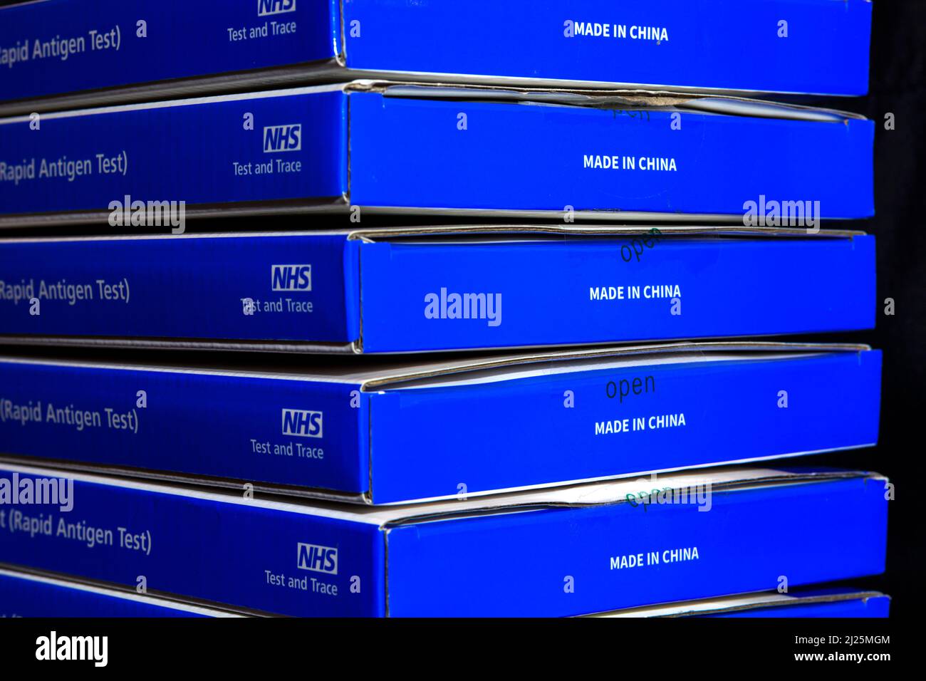 Blue NHS Covid-19 lateral flow test kit boxes / rapid lateral flow ...