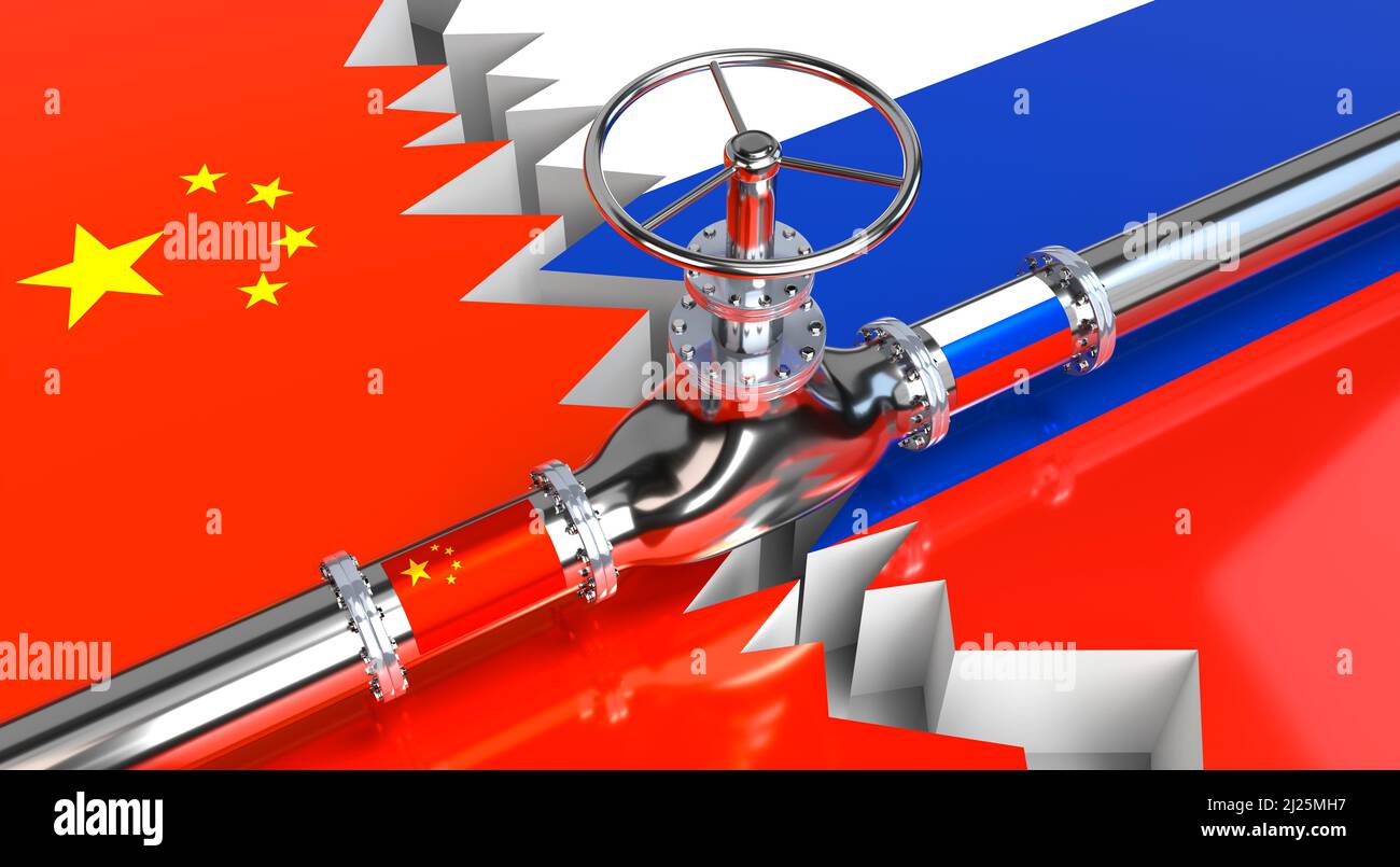 Gas pipeline, flags of China and Russia - 3D illustration Stock Photo ...