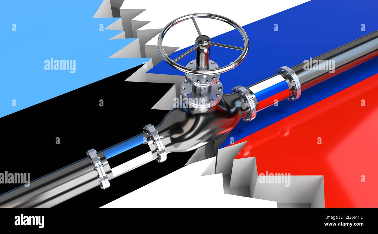 Gas pipeline, flags of Estonia and Russia - 3D illustration Stock Photo ...