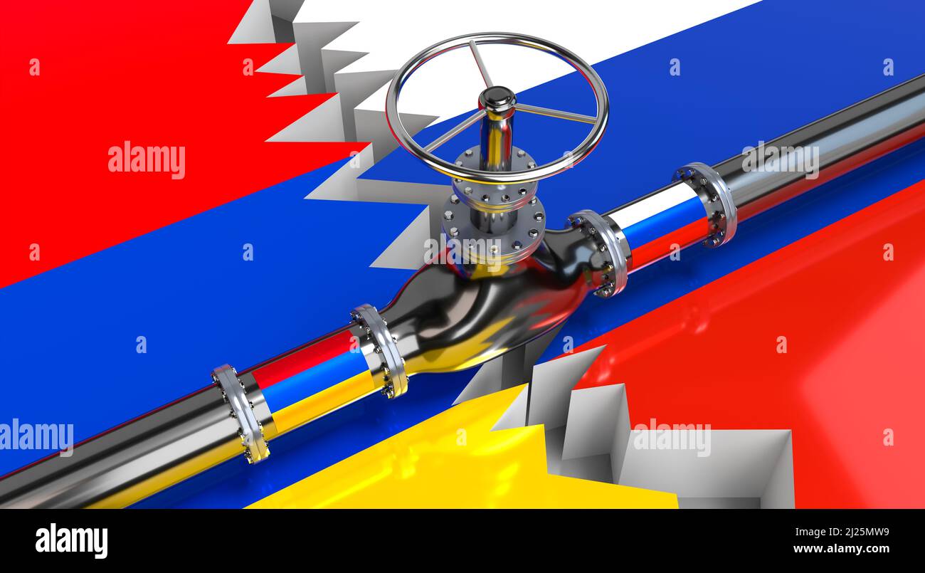 Gas pipeline, flags of Armenia and Russia - 3D illustration Stock Photo ...