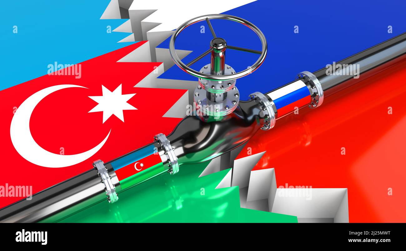 Gas pipeline, flags of Azerbaijan and Russia - 3D illustration Stock ...