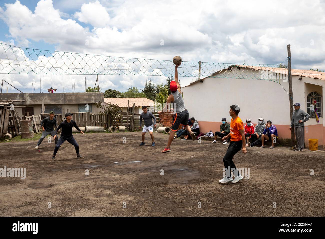 Young Ecuadorians playing volley ball in a Chimborazo village, Ecuador ...