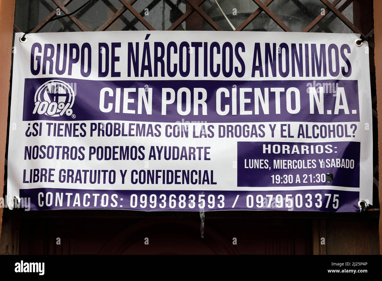 Narcotics anonymous banner in Cuenca, Ecuador Stock Photo - Alamy