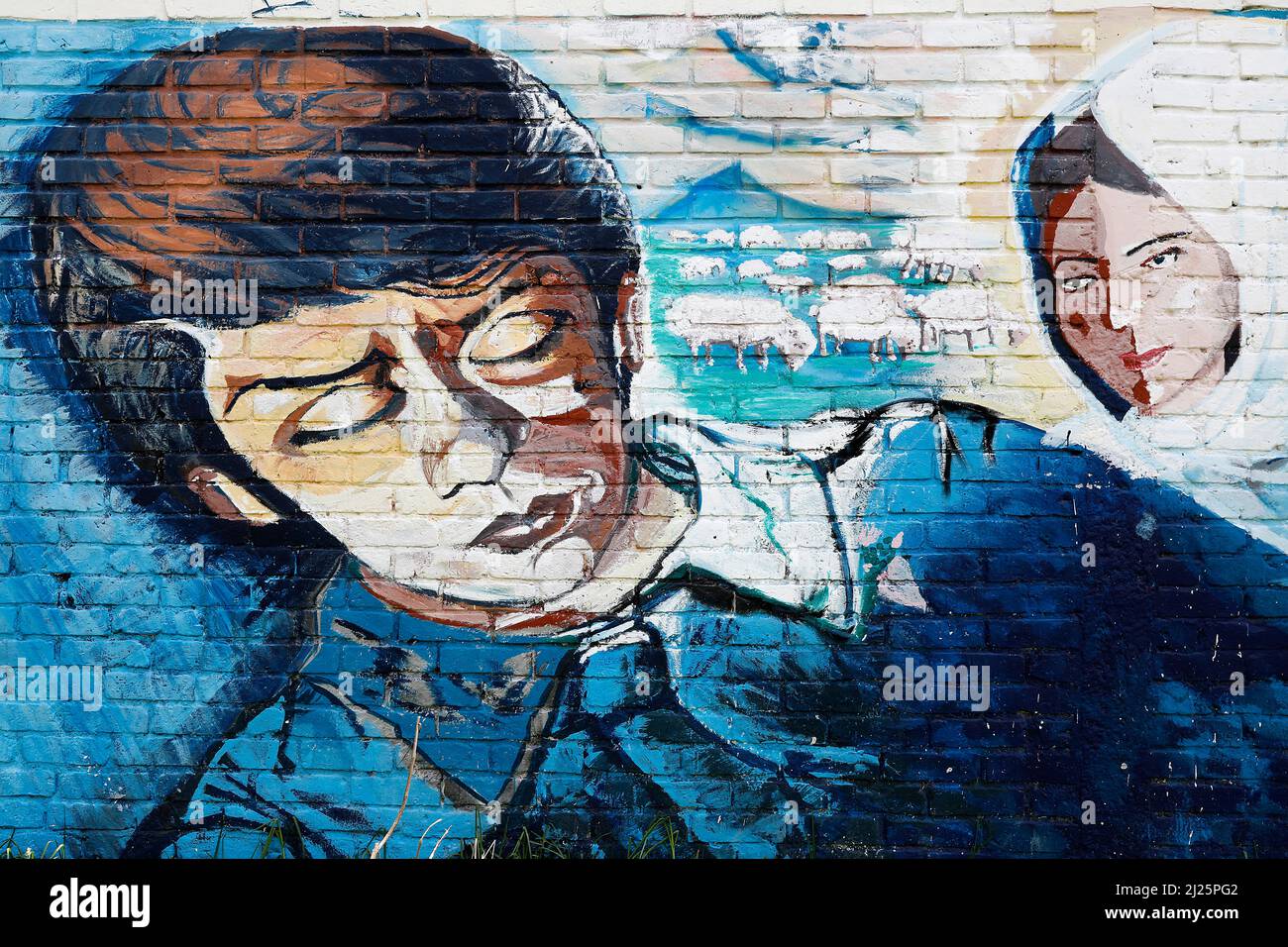 Mural painting on the wall of a Salesian institution in Cuenca, Ecuador ...