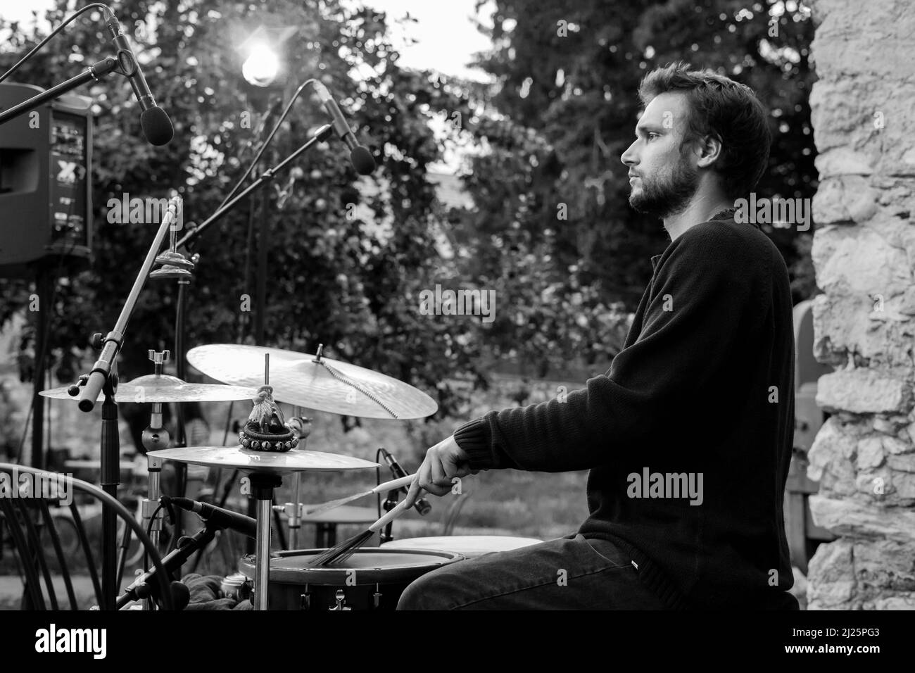 Rock drum solo Black and White Stock Photos & Images - Alamy