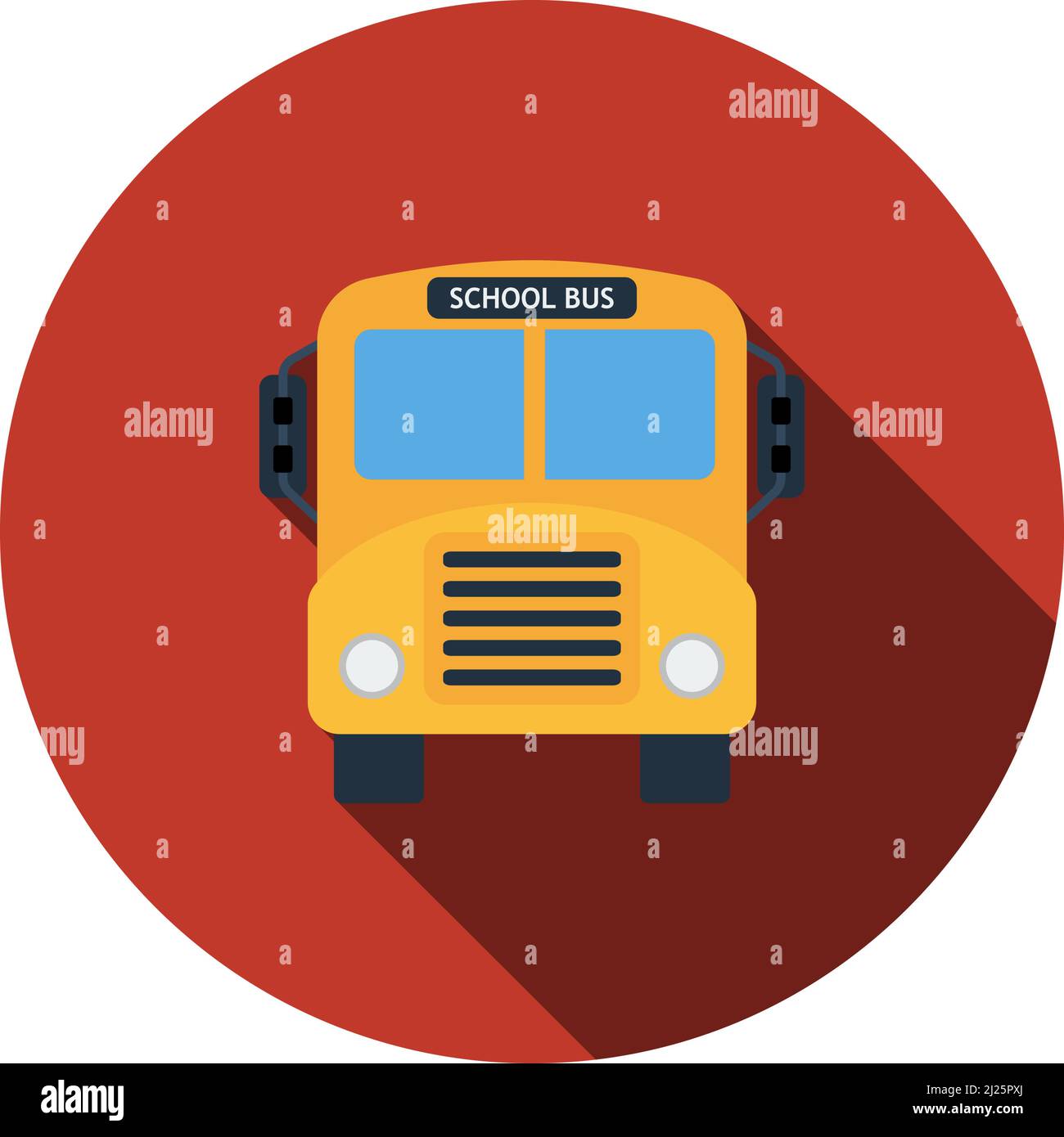 School Bus Icon. Flat Circle Stencil Design With Long Shadow. Vector ...