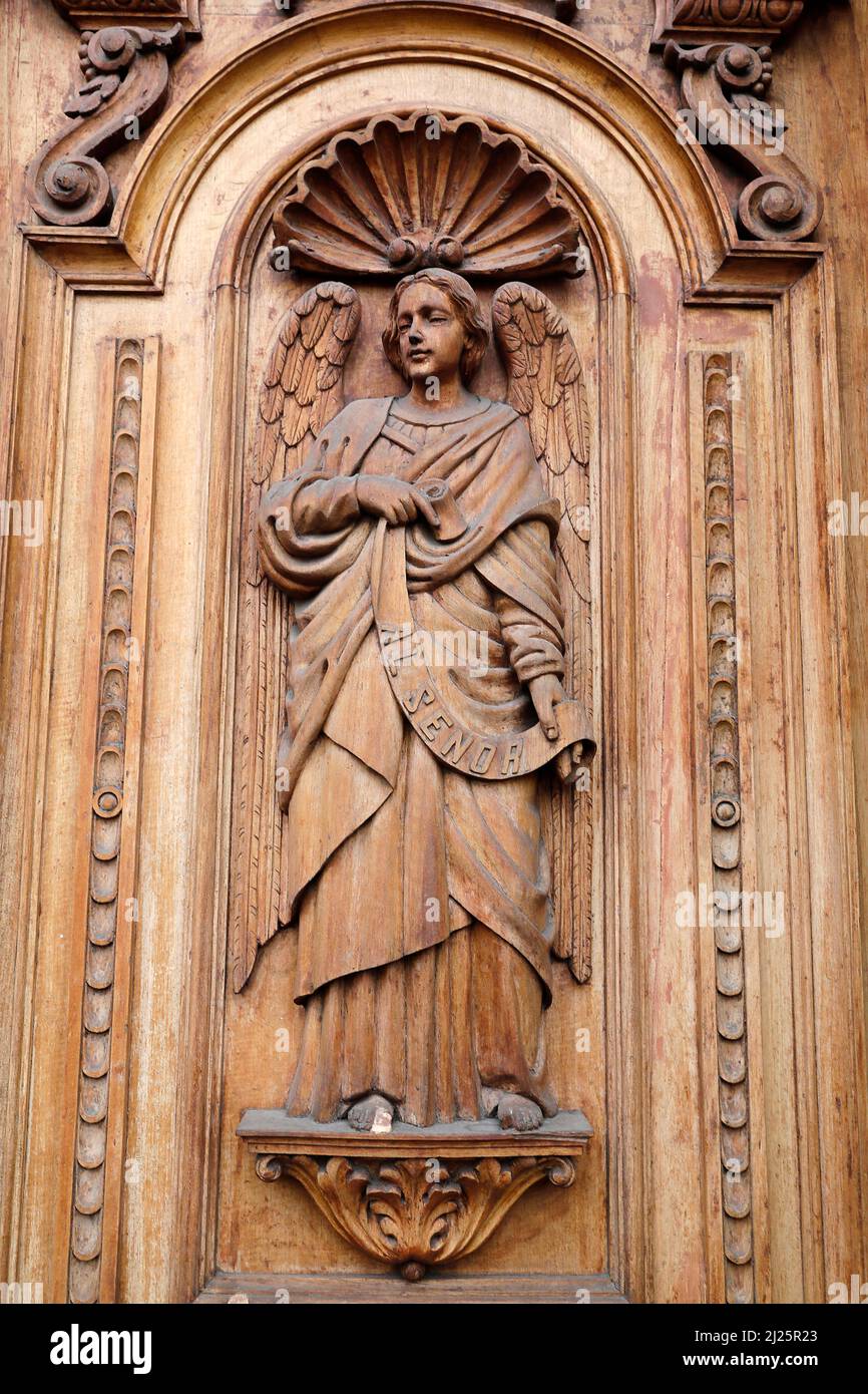 Virgin of Mercy catholic church, Riobamba, Ecuador. Relief : Angel ...