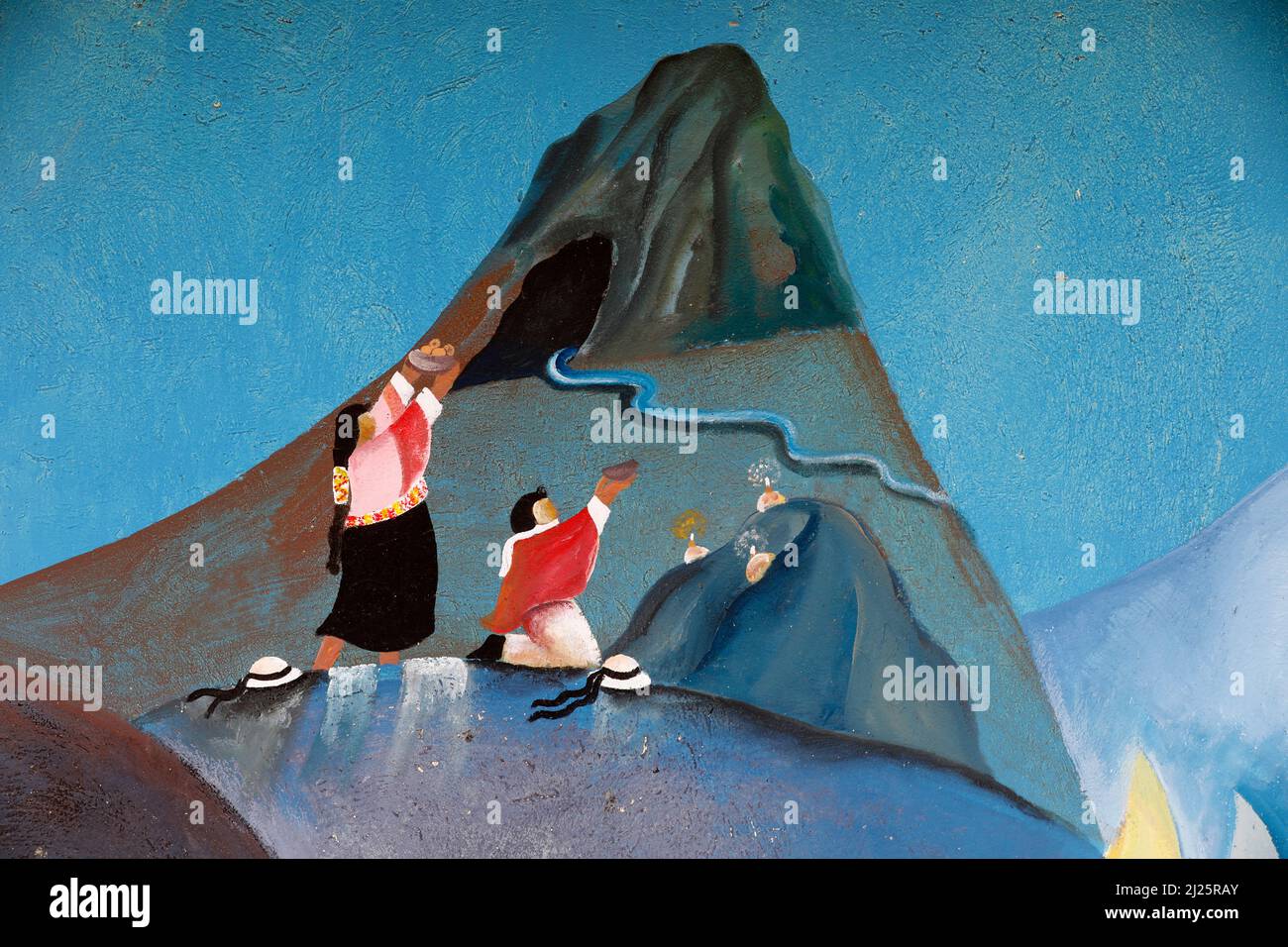 Detail of a collective mural painting directed by Pablo Sanaguano in a ...