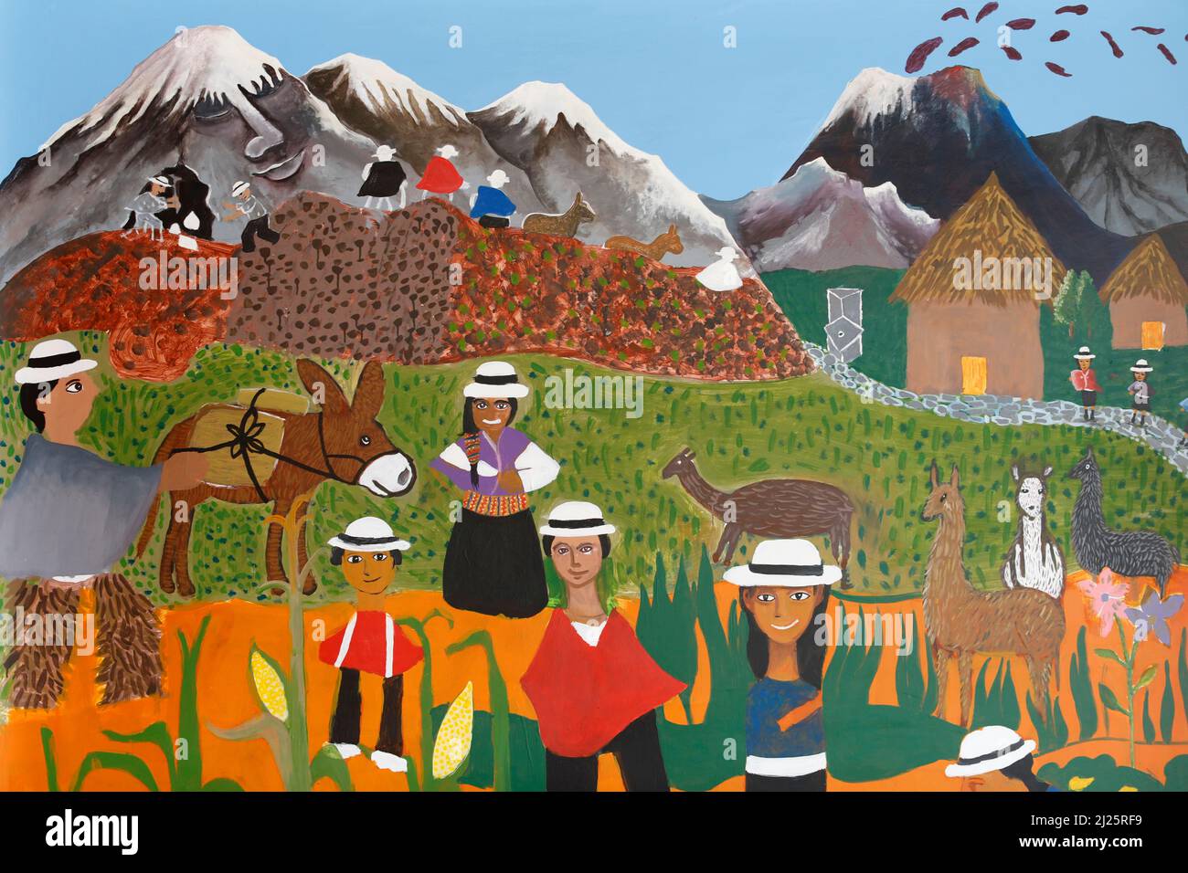 Detail of a collective painting directed by Pablo Sanaguano in a ...