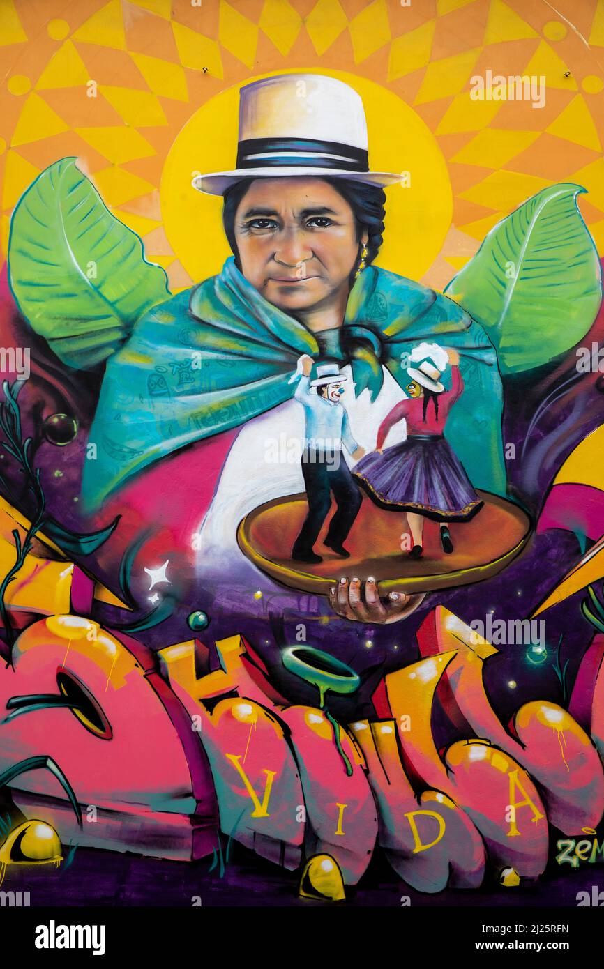 Wall art in Cuenca, Ecuador. Painted by Sherwin Williams Stock Photo - Alamy