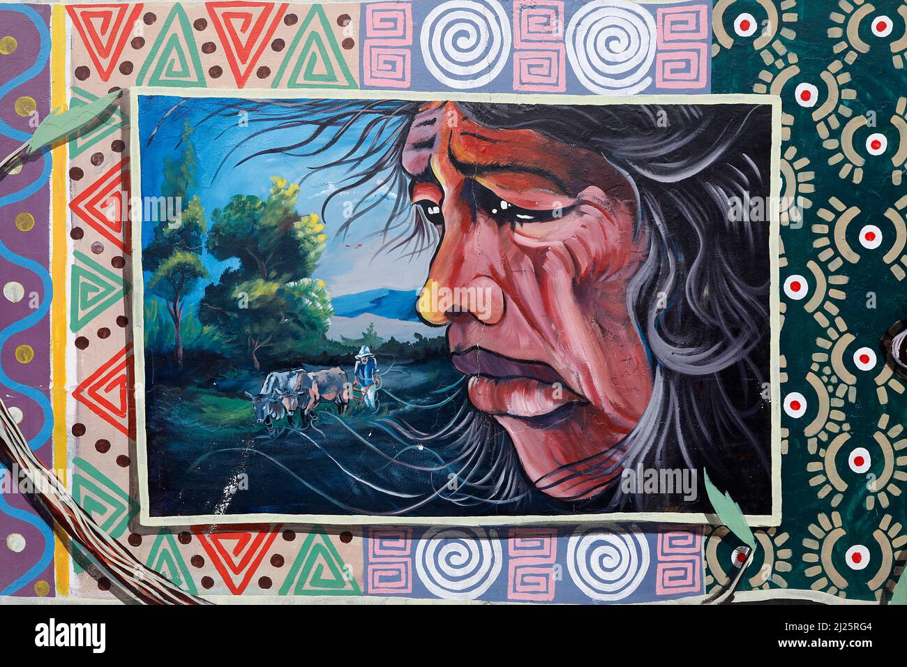 Detail of a mural painting in Otavalo, Ecuador Stock Photo - Alamy
