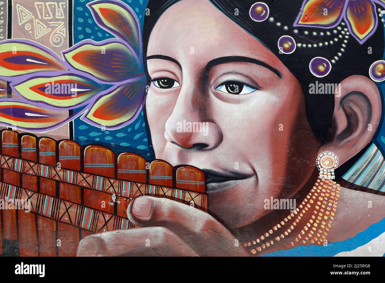 Detail of a mural painting in Otavalo, Ecuador Stock Photo - Alamy