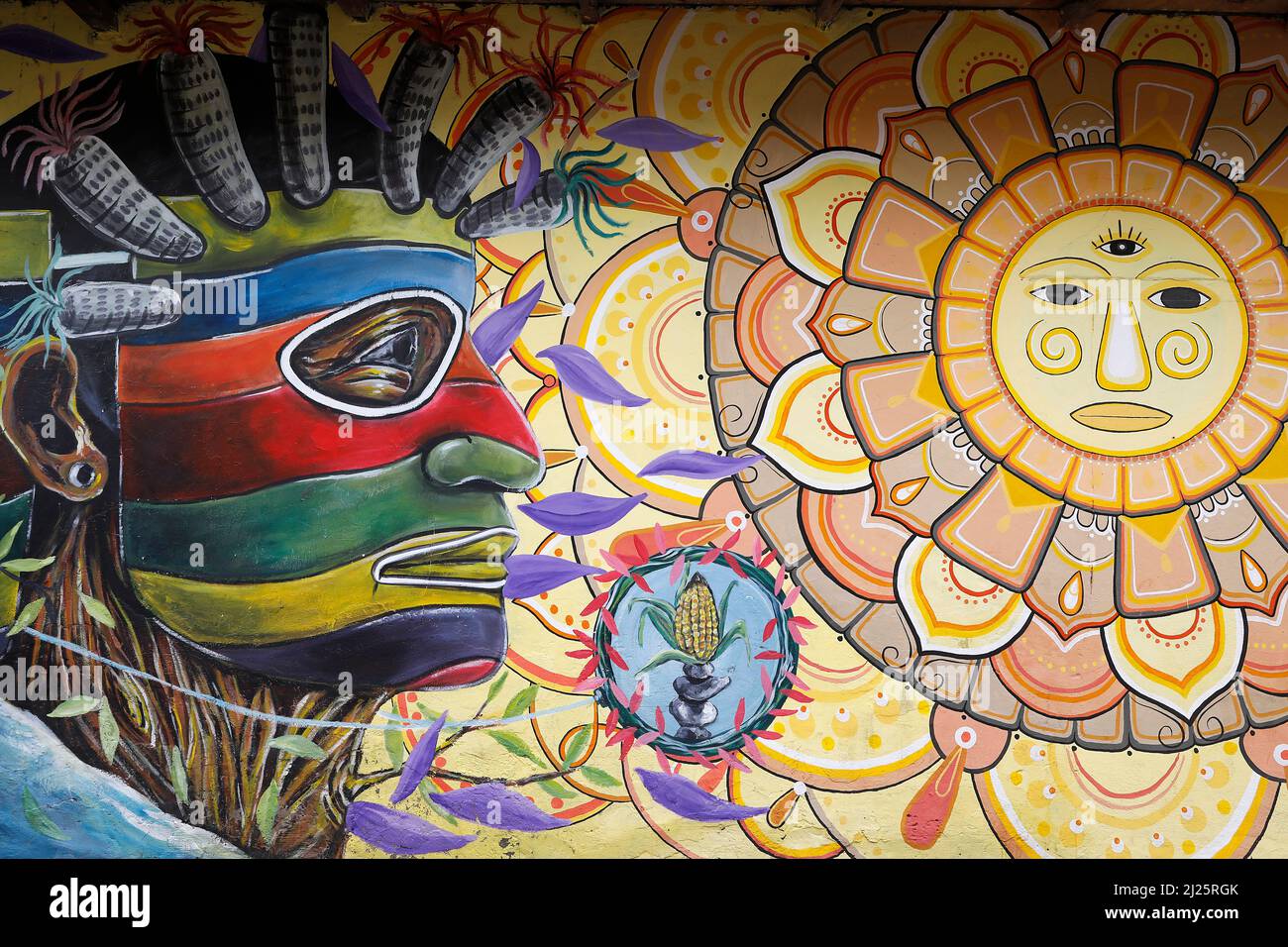 Detail of a mural painting in Otavalo, Ecuador Stock Photo - Alamy
