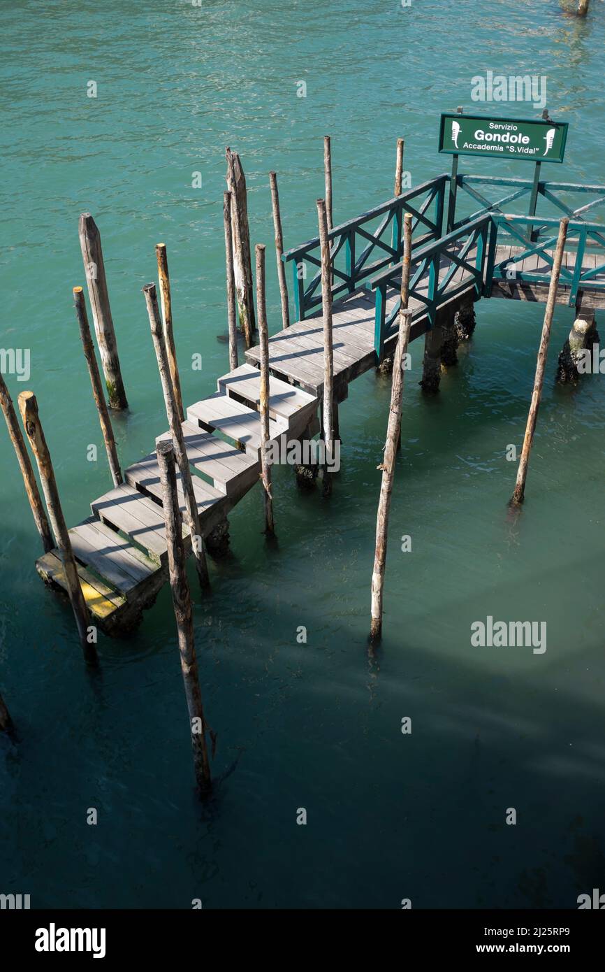 Spindly Wooden Jetty at the Gondola station next to Accademia Bridge ...