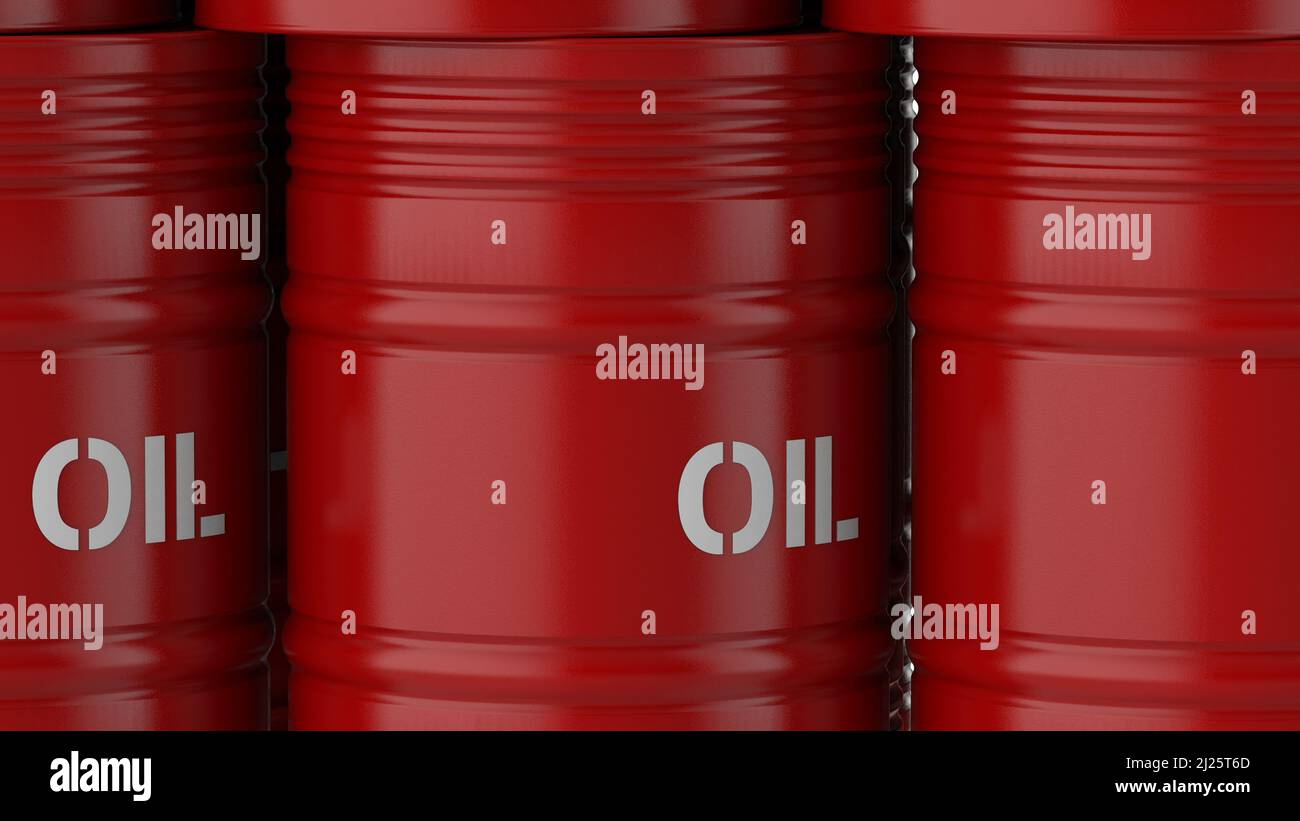 Crude oil metallic container on white background red to use as a ...