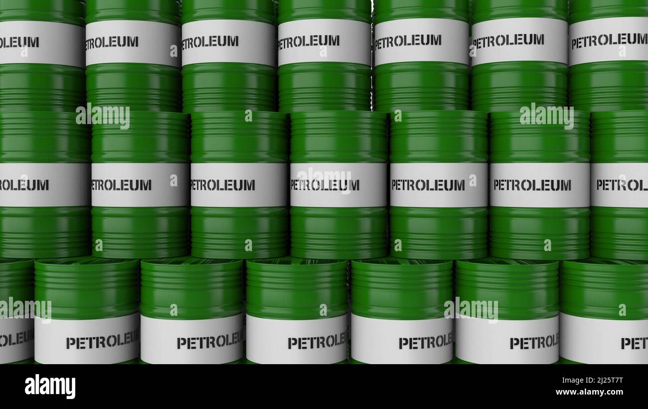 Fuel in painted steel cans petrochemical industry image 3d render ...