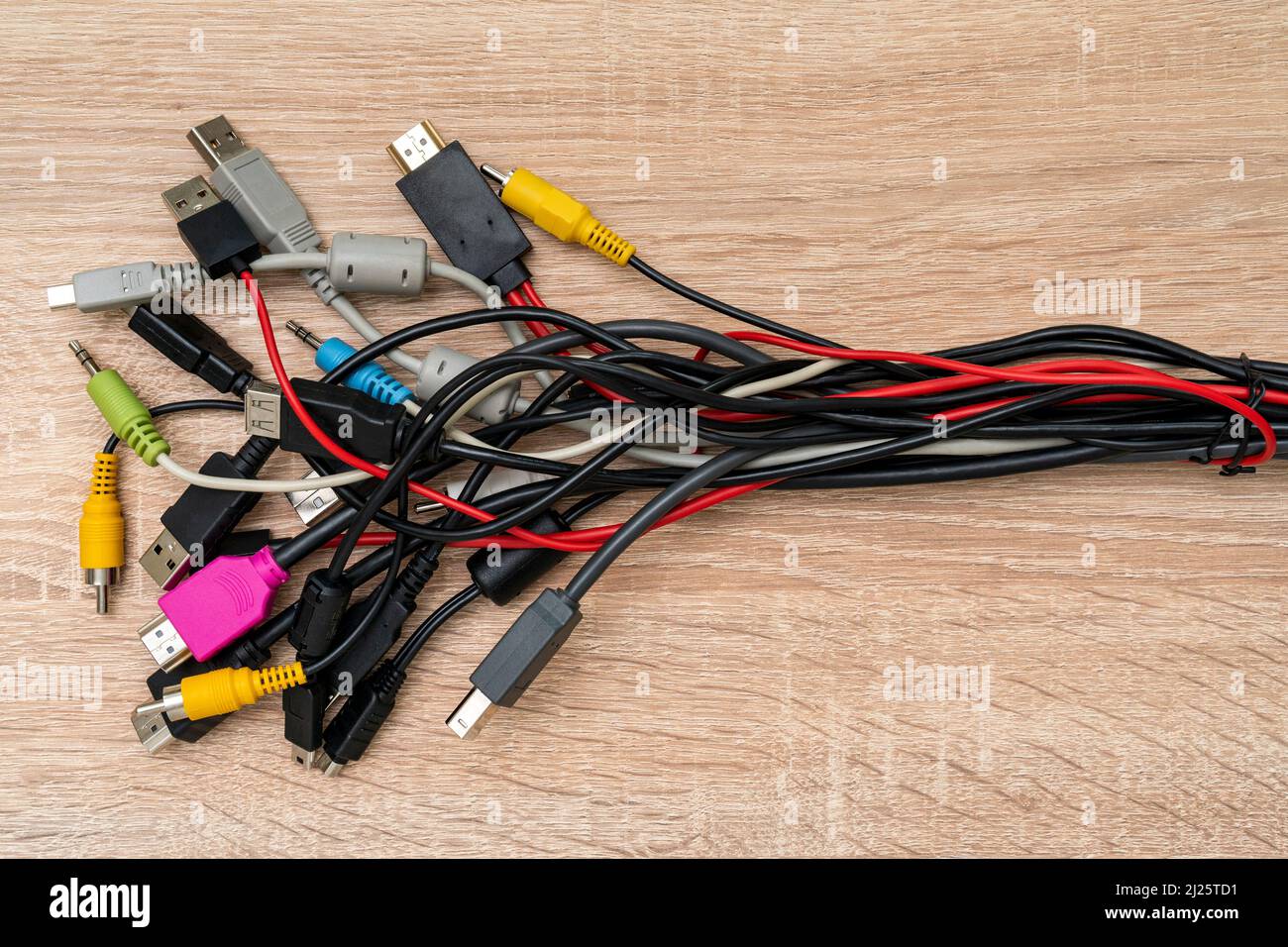 Bundle of various cables with various connectors suitable for different ...