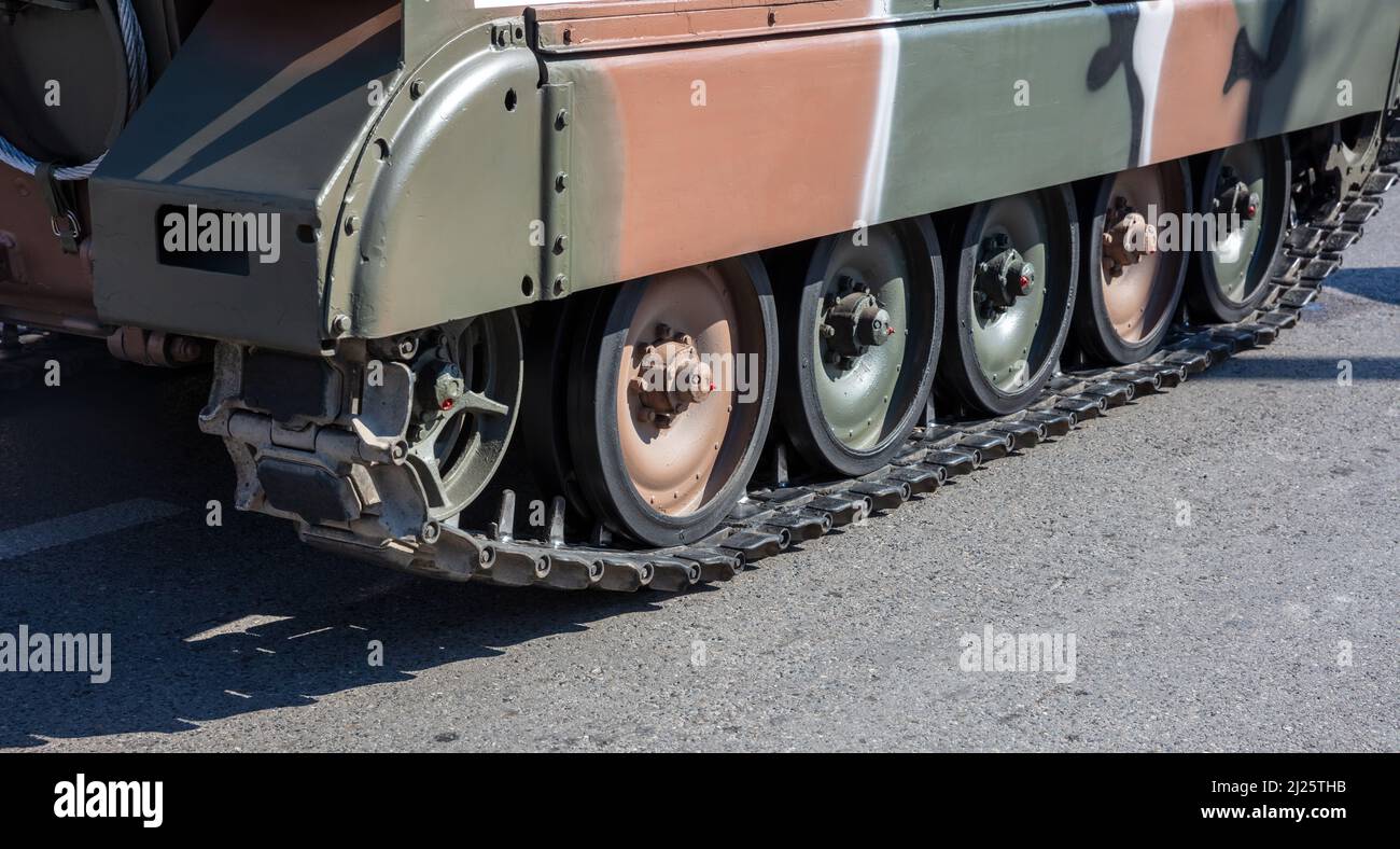 Military parade. Armored vehicle camouflage color, close up view, War ...