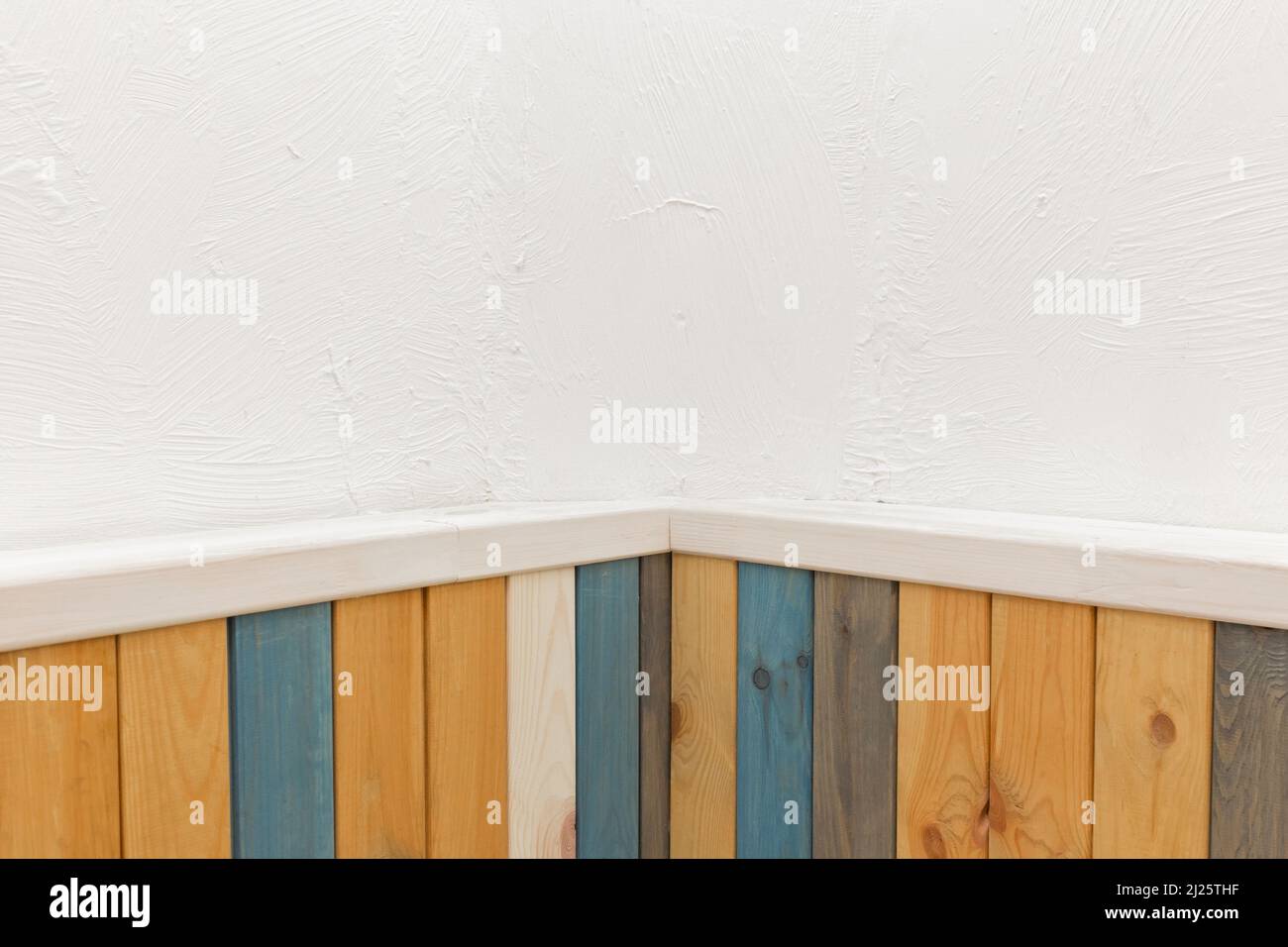 Wooden colored boards in the interior of the decor room with a white ...