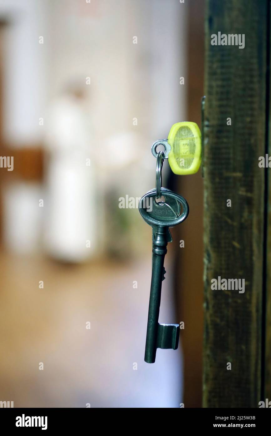 Catholic church. Key on the door of the sacristy. Catholic mass Stock ...