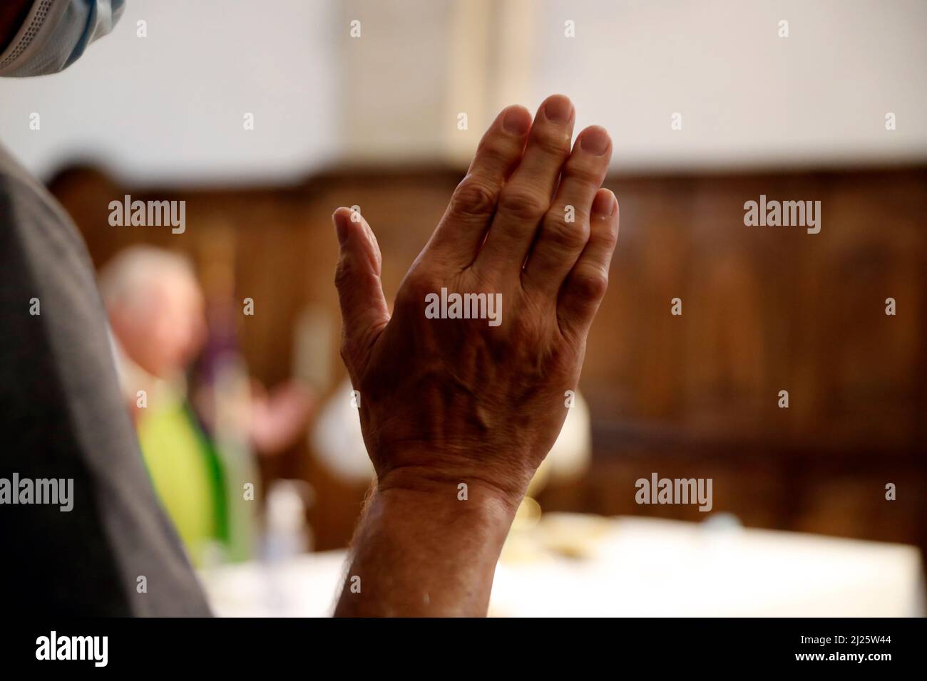 Catholic church. Eucharist table. Catholic mass Stock Photo - Alamy