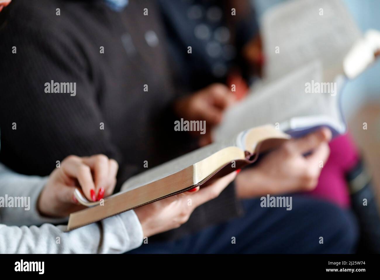 Group of christians reading the bible. Bible study Stock Photo - Alamy