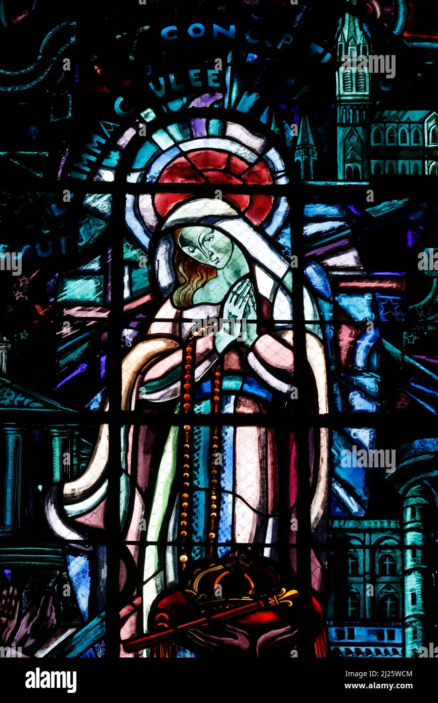 Virgin Mary. Immaculate Conception. Stained glass window Stock Photo ...