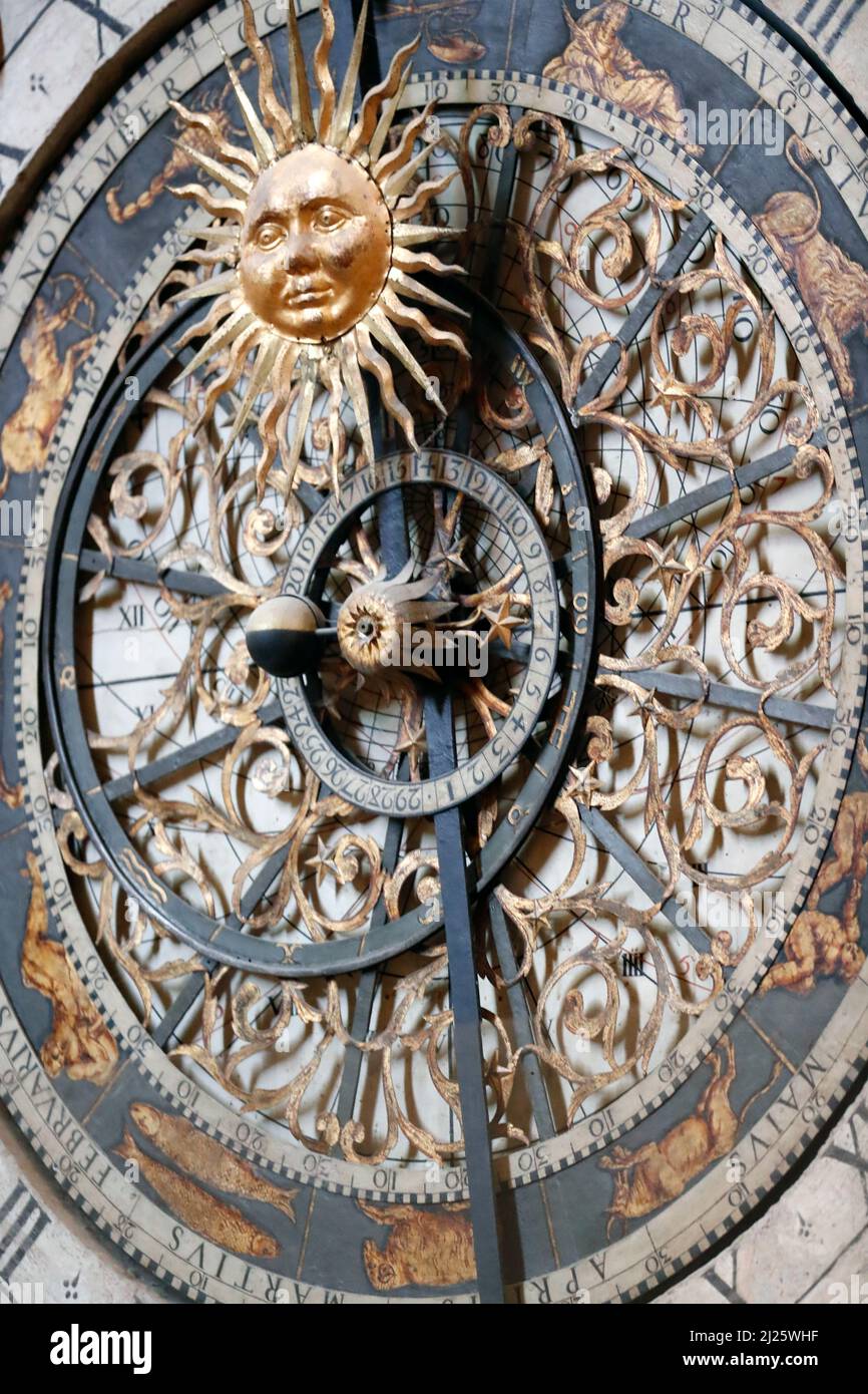 Saint Jean ( St John ) cathedral. Hour dial. Astronomical clock. 14 th ...