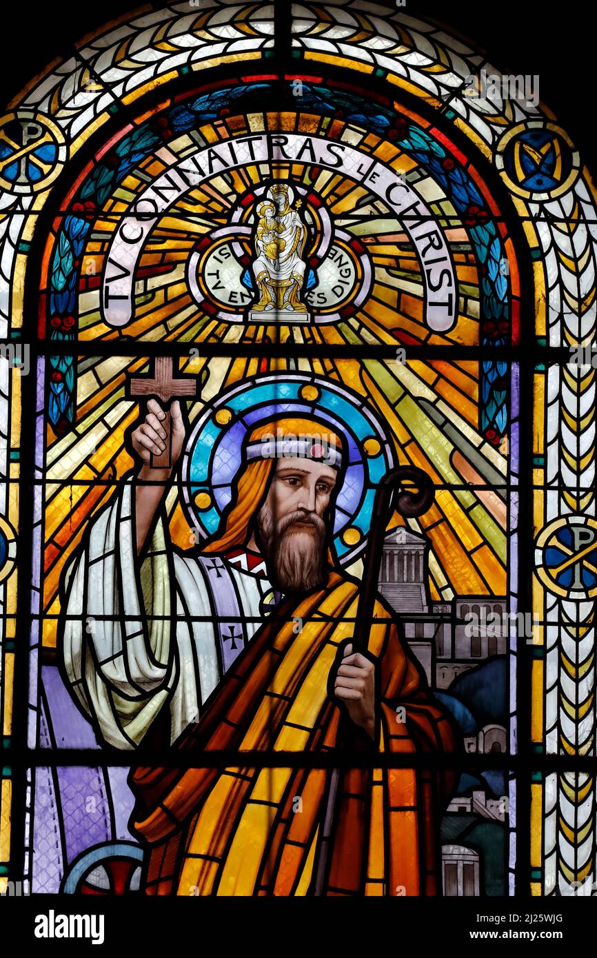 Saint Pothin church. Stained glass window. Saint Pothin or Saint ...