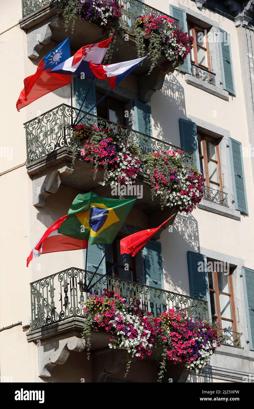 Flags on Chamonix city hall Stock Photo - Alamy