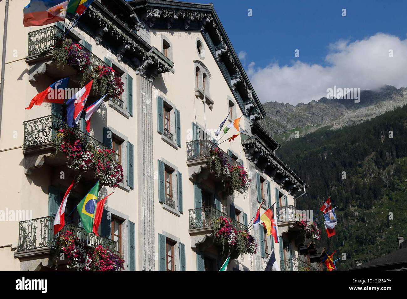 Flags on Chamonix city hall Stock Photo - Alamy